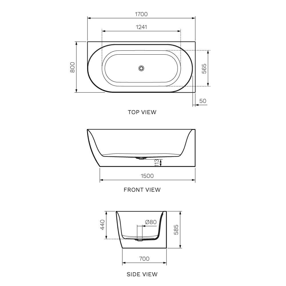 Ellisse 1700 Wall Faced Freestanding Bath (Left Hand Curve) - PARISI Baths