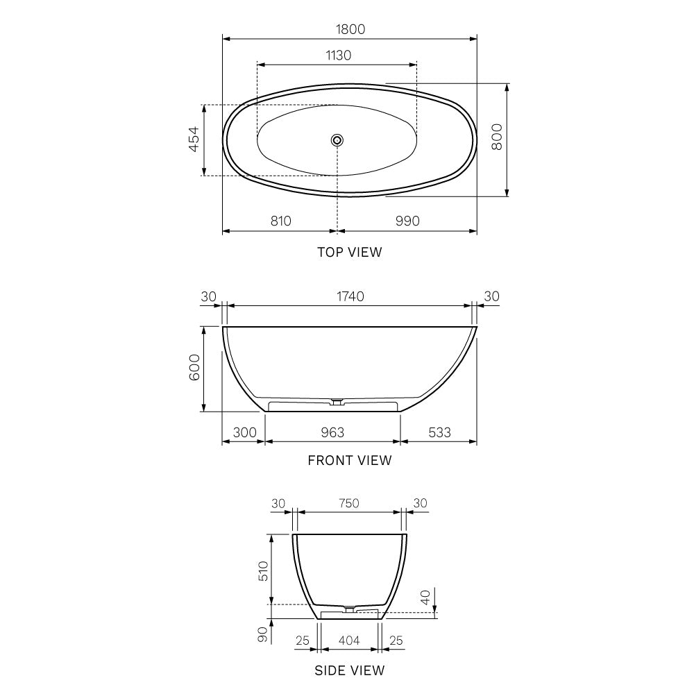 Isola 1800 Stonetec Freestanding Bath Matt Brushed Black - PARISI Baths