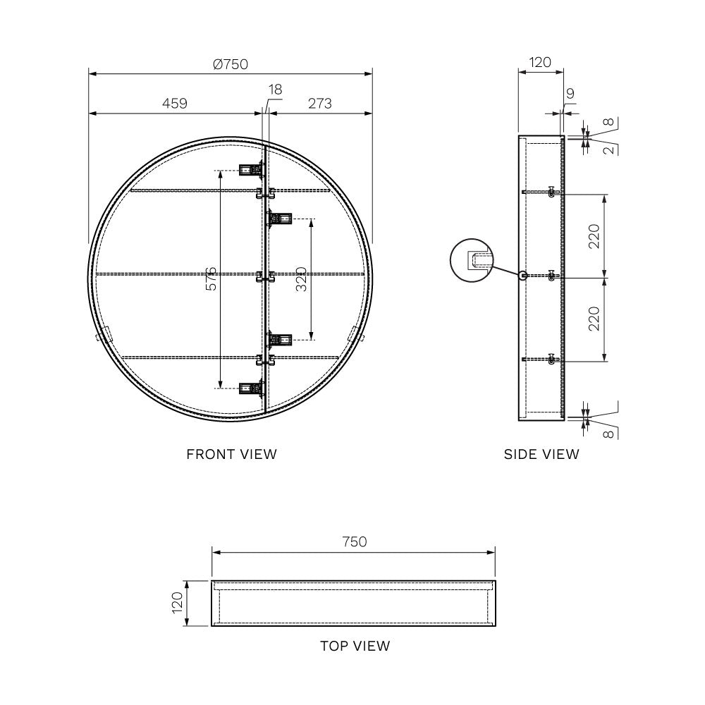 Fino Rotondo 750 Round Mirror Storage Cabinet - PARISI Mirror Storage