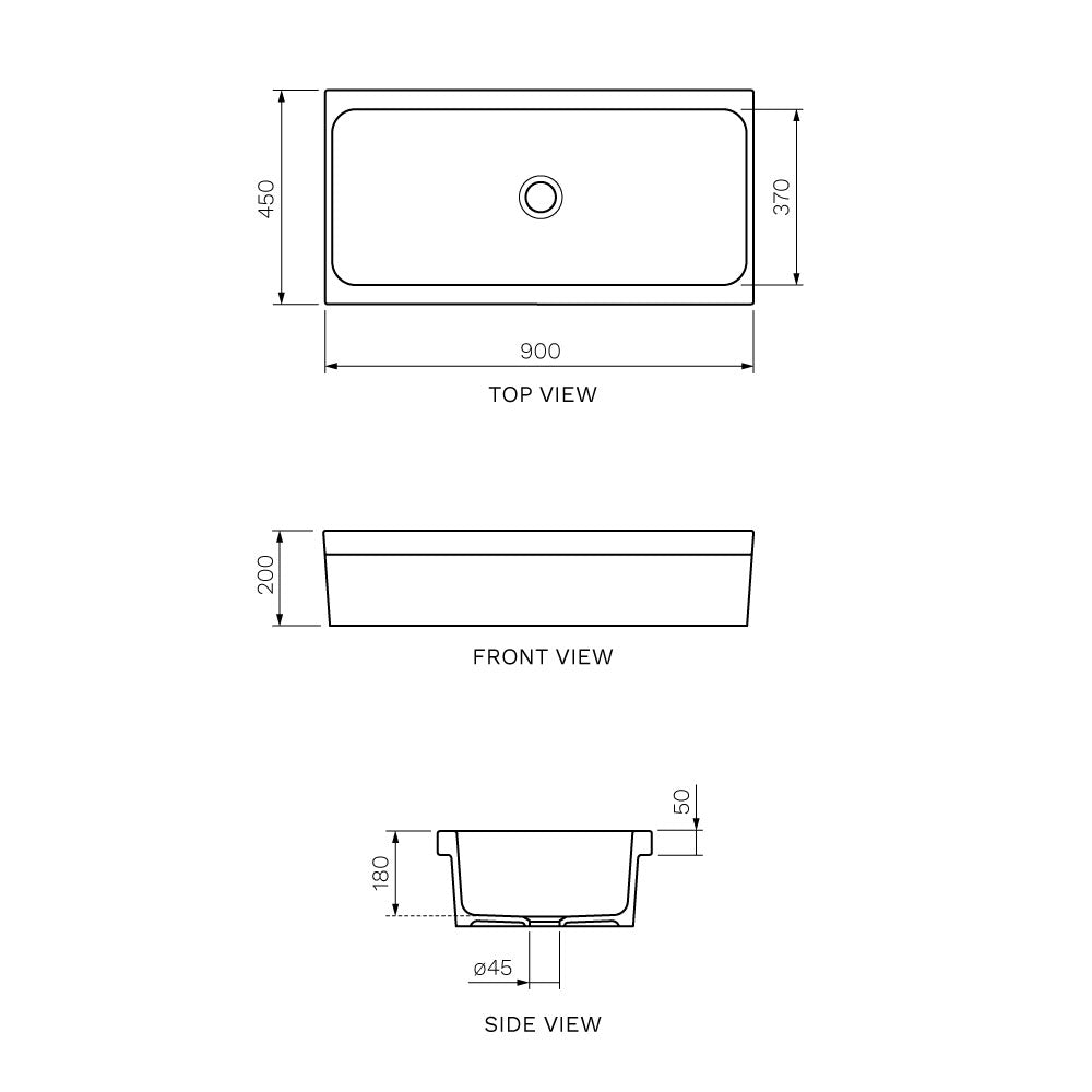 Rettangolo Single Laundry Bowl 900mm - PARISI Sink