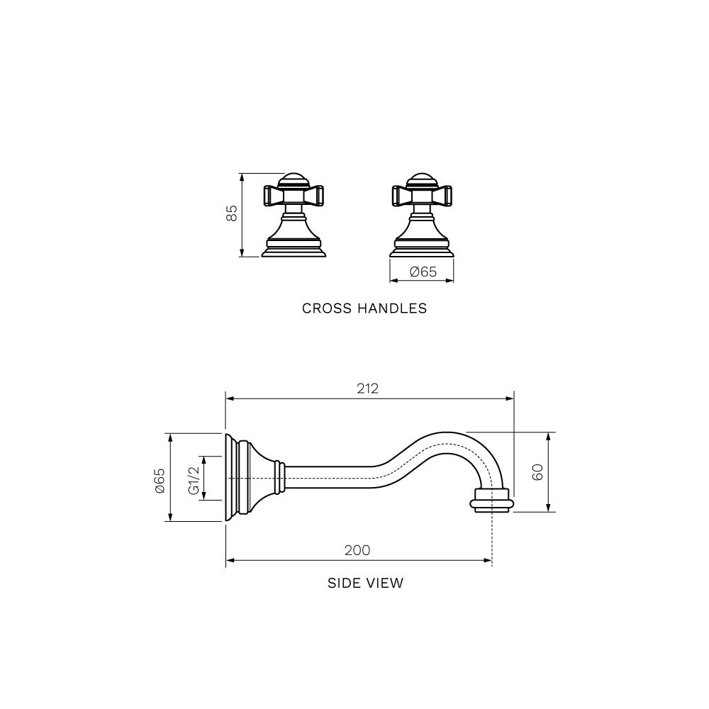 Hermitage Basin/Bath Wall Set with 200mm Spout and Cross Handle ...