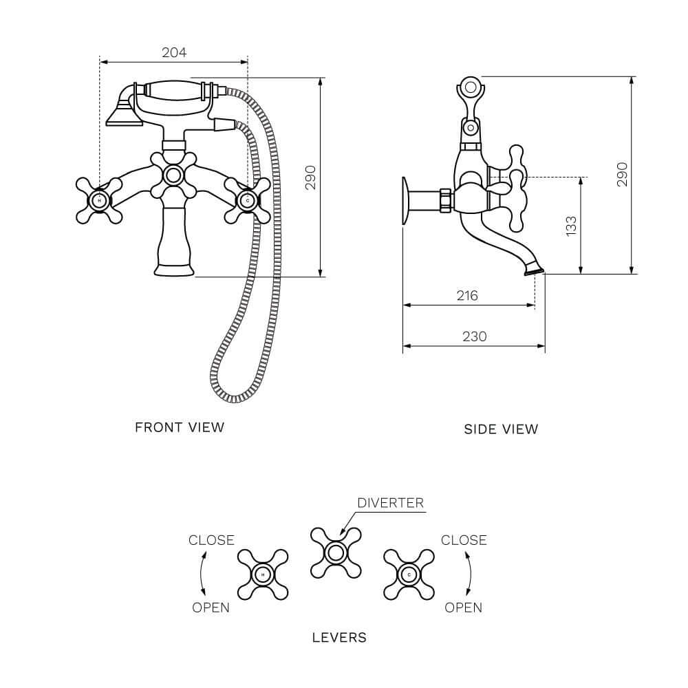 Hermitage Wall Bath Set with Hand Shower (White Ceramic Cross) - PARISI ...