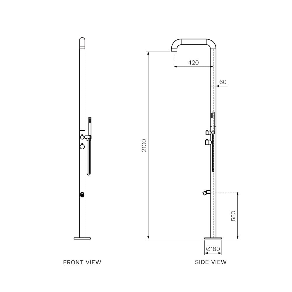 Envy II Outdoor Shower Column with Square Shower Arm and Fixed Overhead ...