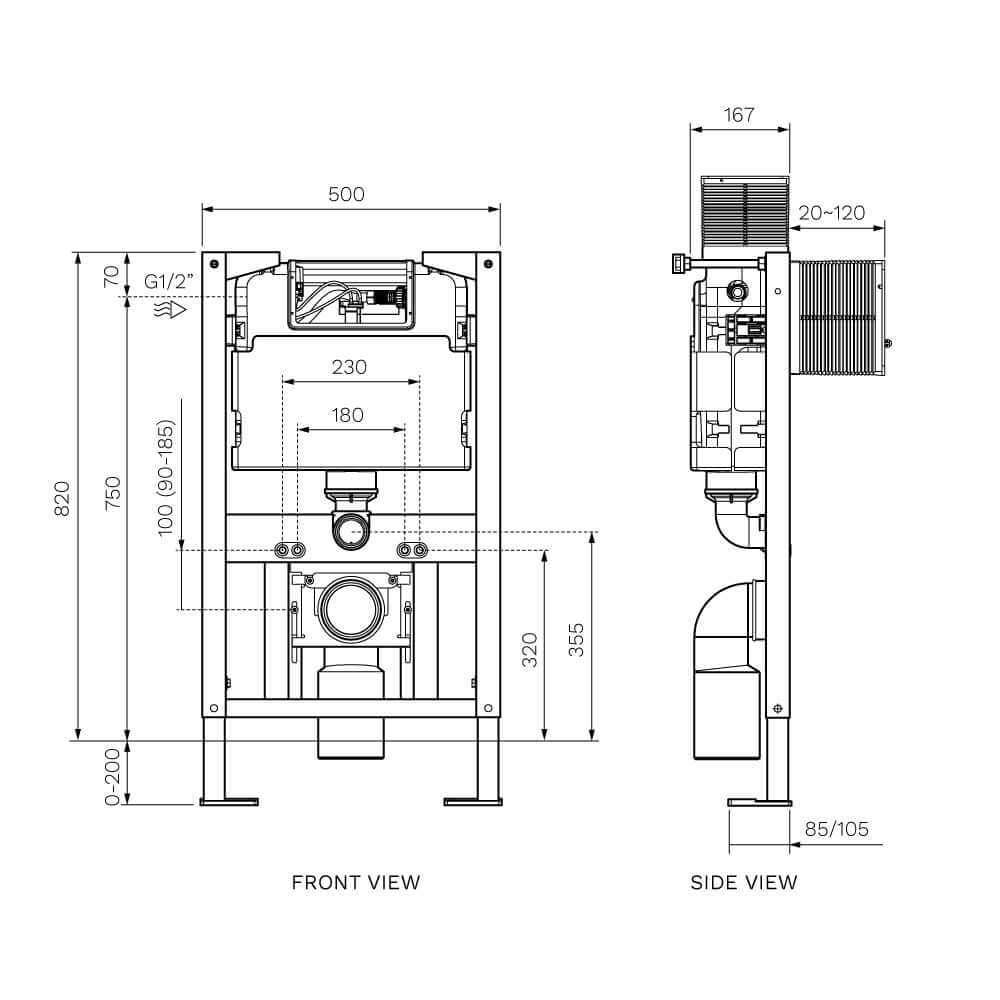 Front/Top Flush Concealed Cistern (Mechanical) Metal Frame - PARISI Toilets