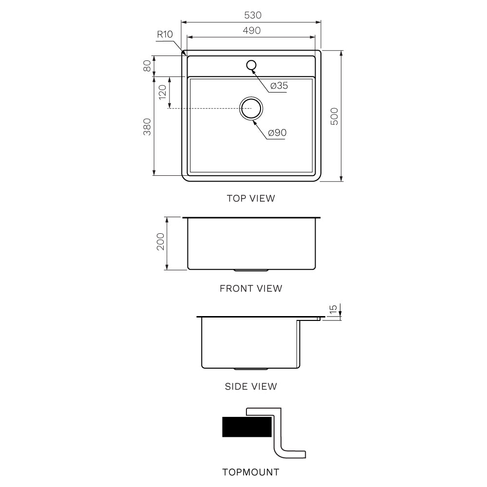 Quadro Single Bowl Sink With Tap Landing 530mm - PARISI Sink