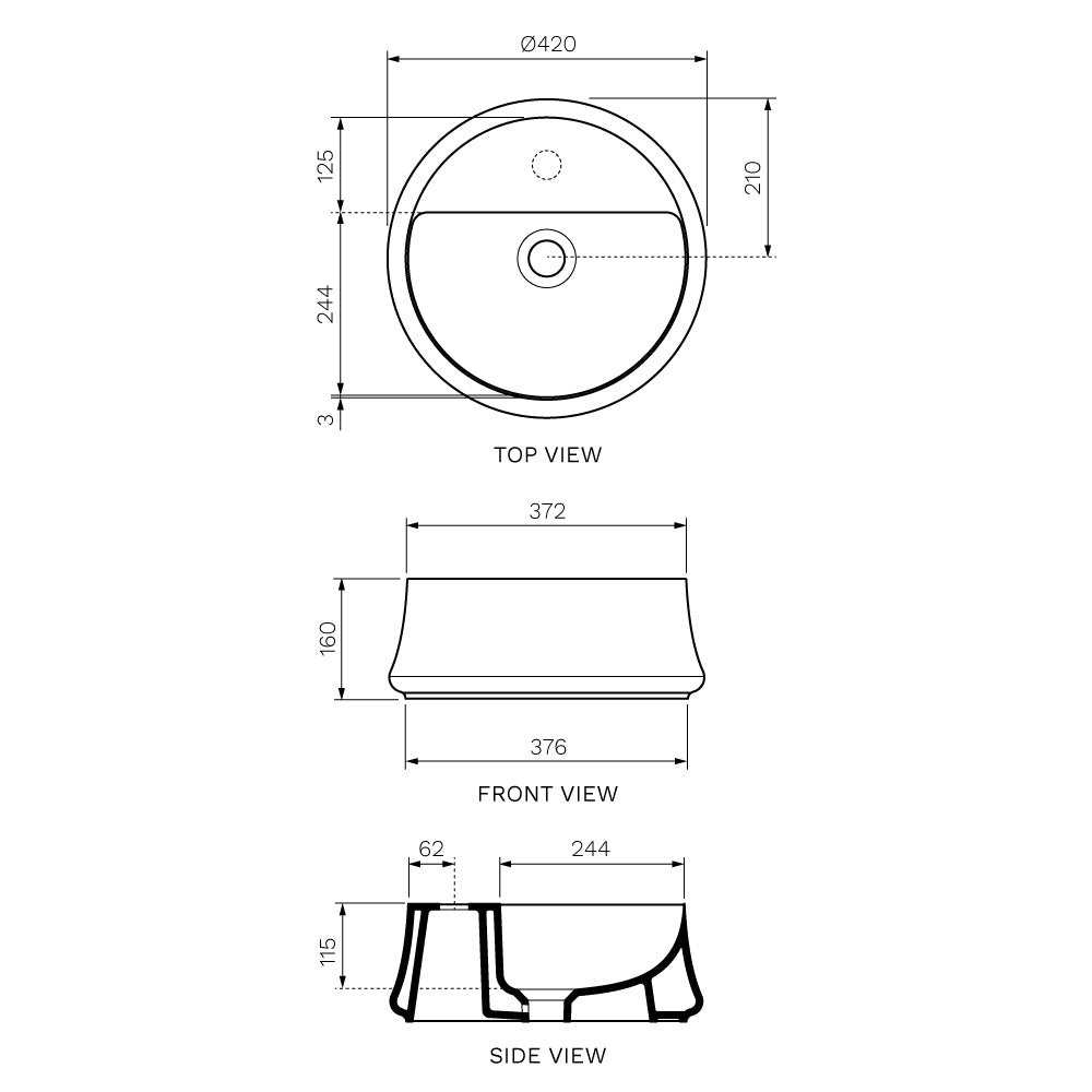 Sharp 42 Round Bench Basin with Tap Landing - PARISI Basins