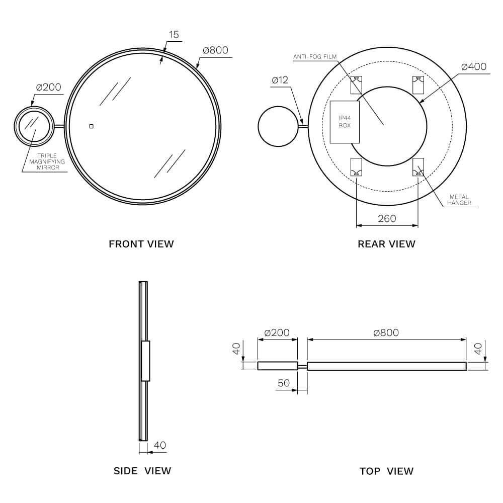 Acciaio Progressive LED Mirror 800 Magnifier - PARISI Mirrors