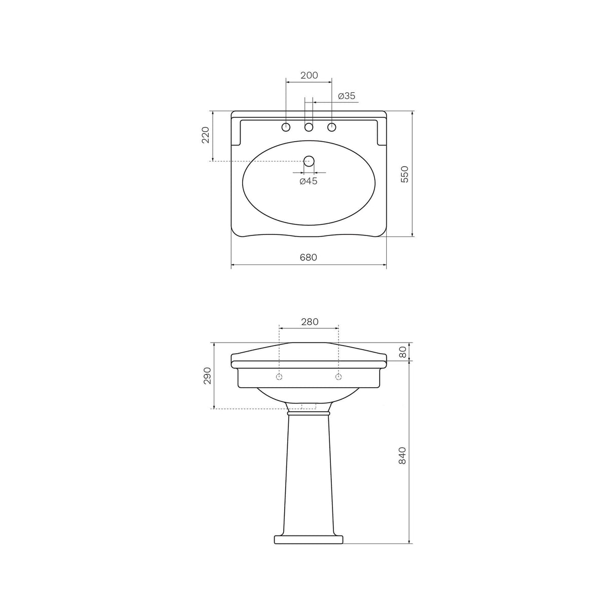 Hermitage Basin (680mm) with Pedestal - PARISI Basins