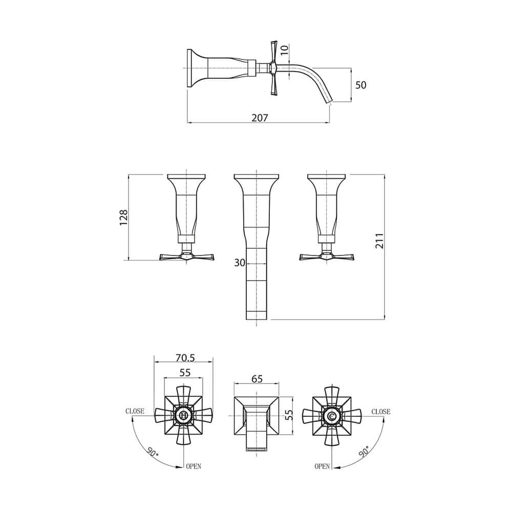Jazz Wall Basin Set with Spout - PARISI Bathroom Tapware