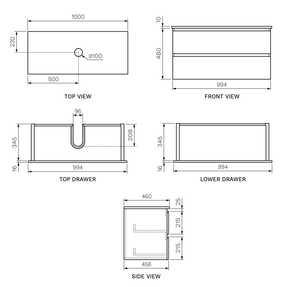 Pure Bianco 1000 Wall Cabinet with Jazz Bianco Marble Top Straight Edge ...