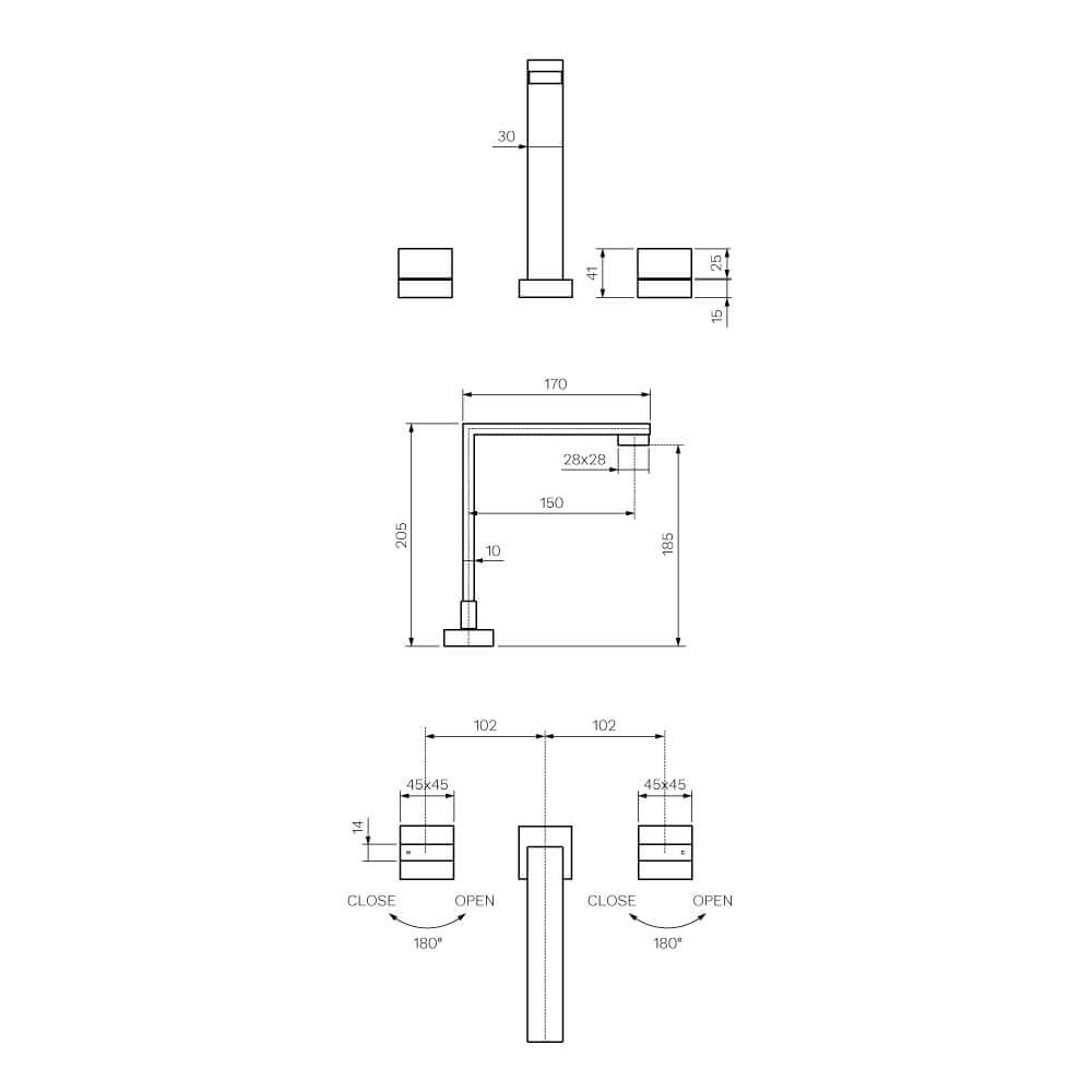 Cube Basin/Bath Set with Square Spout - PARISI Bathroom Tapware