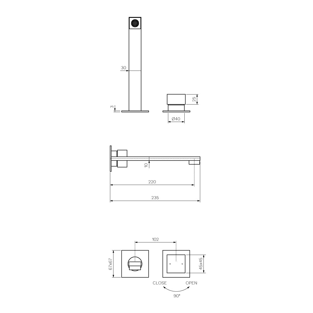 Quadro Wall Mixer with 220mm Spout - PARISI Bathroom Tapware